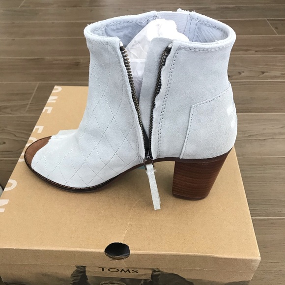Toms | Shoes | Toms High Rise Suede Quilted Peep Toe Bootie | Poshmark